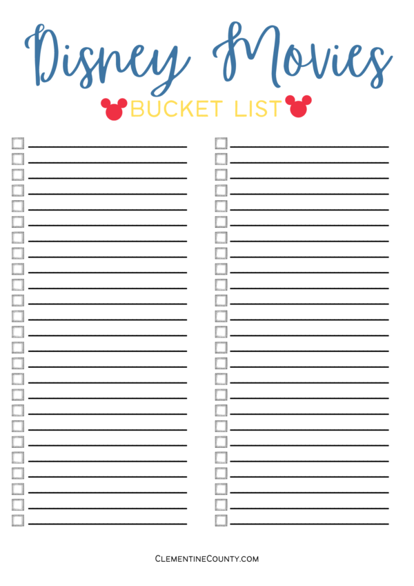 Free Disney Movie Marathon Printable | Clementine County