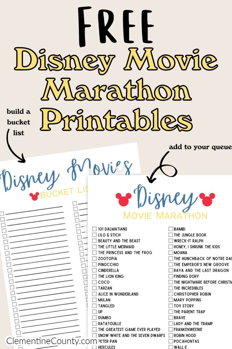 Free Disney Movie Marathon Printable Pin | Clementine County
